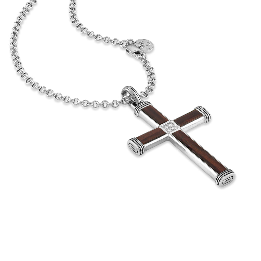 Esquire Red Tiger's Eye & Diamond Accent Cross Pendant Set in Sterling ...